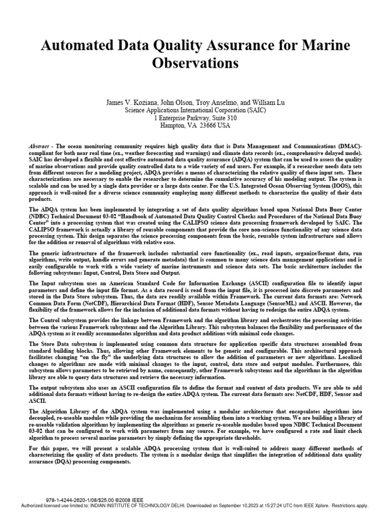 Automated Data Quality Assurance For Marine Observations | PDF