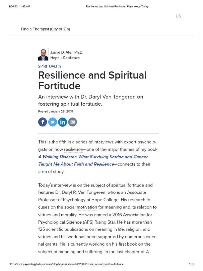 Resilience and Spiritual Fortitude - Psychology Today | PDF | Science ...
