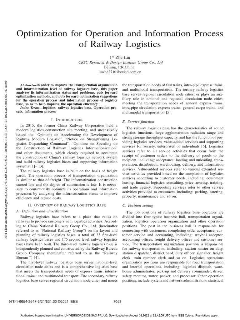 Optimization For Operation and Information Process of Railway Logistics | PDF | Logistics ...