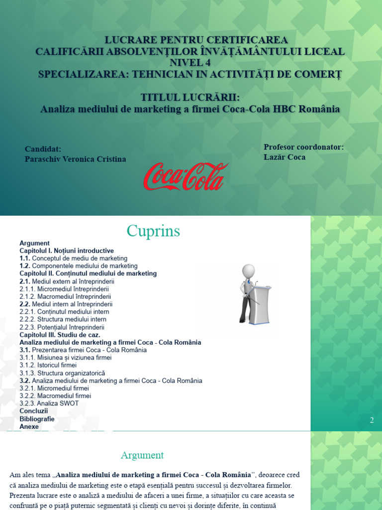 PPT-Atestat-Analiza Mediului de Marketing A Firmei Coca-Cola | PDF