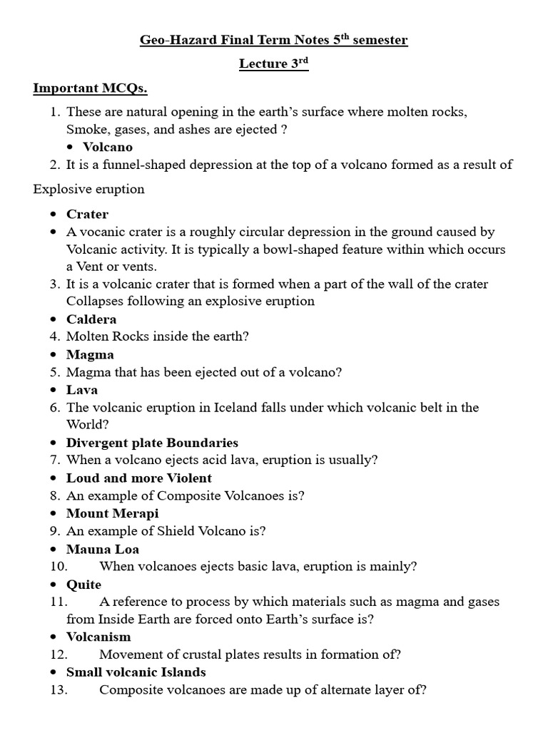 Geo Hazard Final Term Notes | PDF | Volcano | Lava Geo Hazard Final Term Notes | PDF | Volcano | Lava