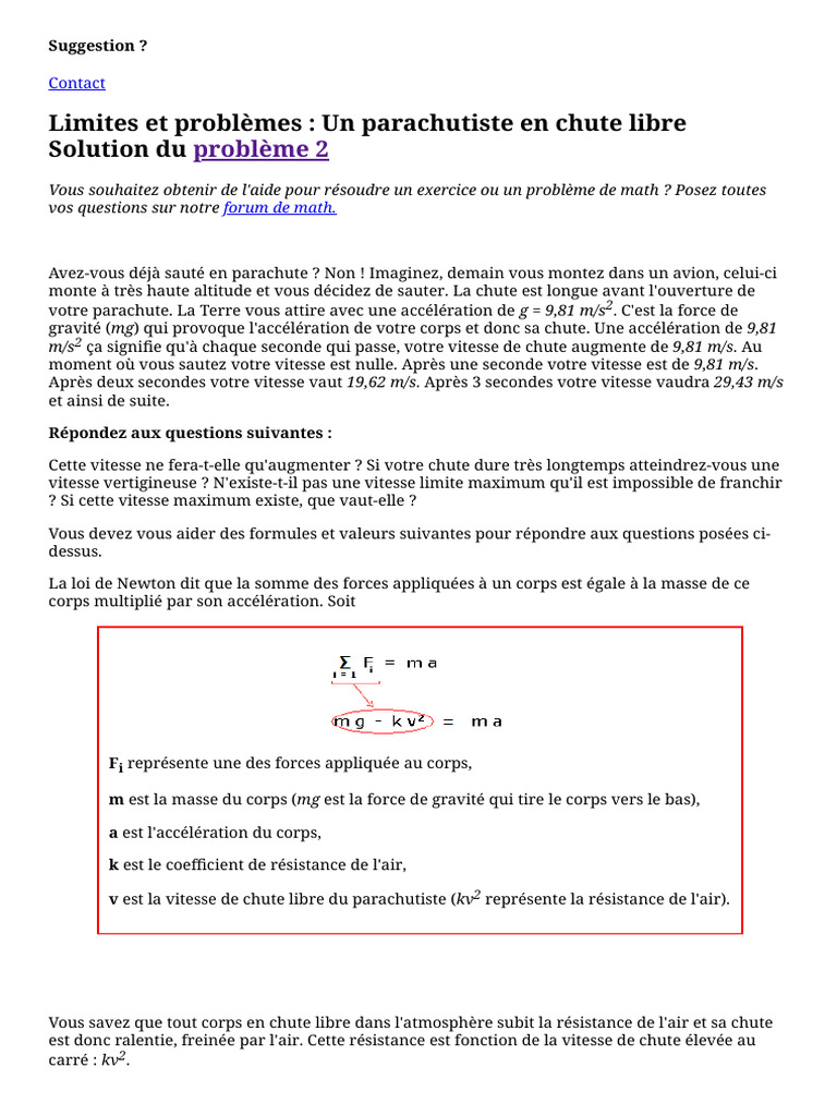 Vitesse maximale en chute libre | PDF | Vitesse | Accélération