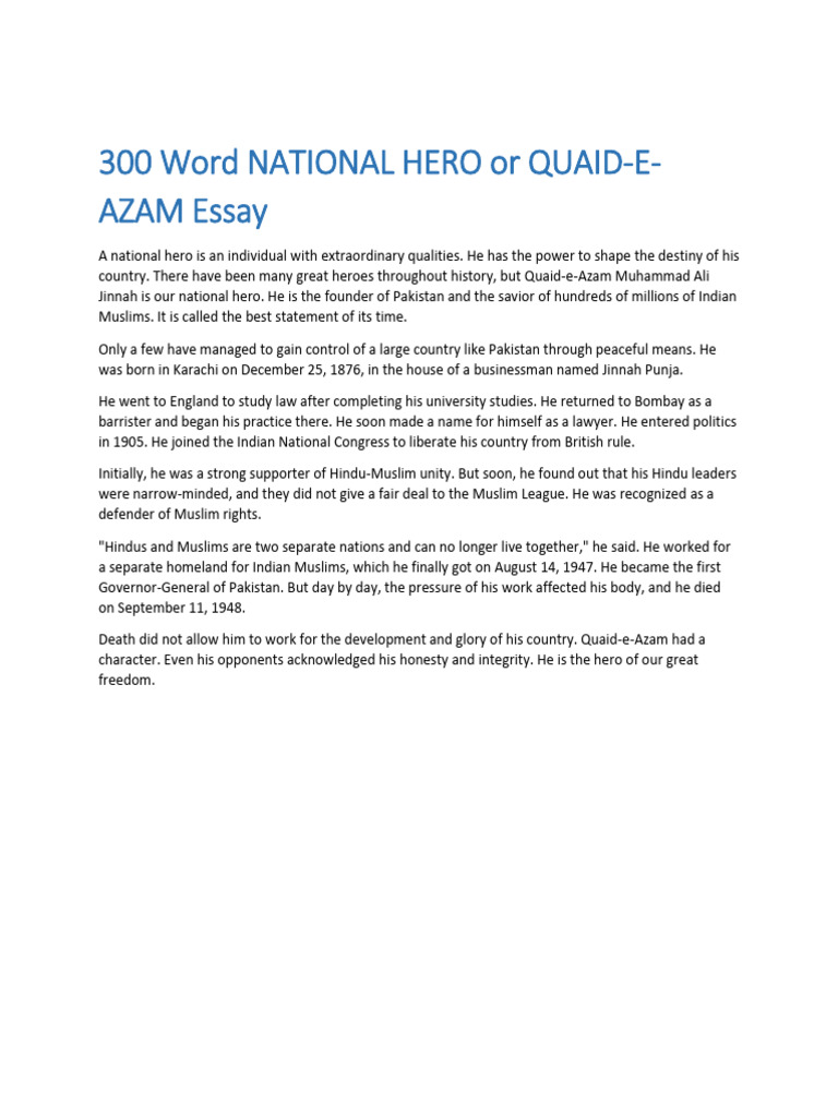 300 Word National Hero or Quaid | PDF
