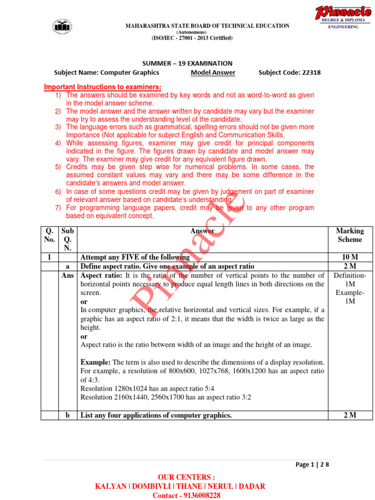 CGR 2019 Summer Model Answer Paper | PDF | Virtual Reality | Display Resolution