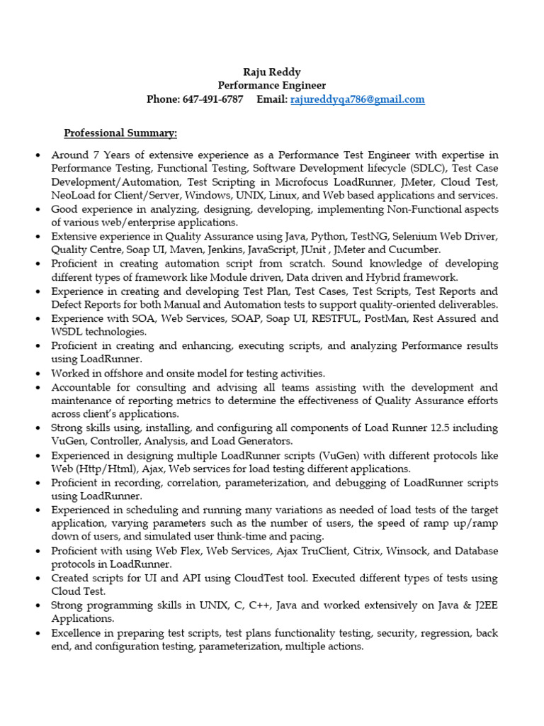 Performance Engineer Resume Overview | PDF | Selenium (Software) | Web ...