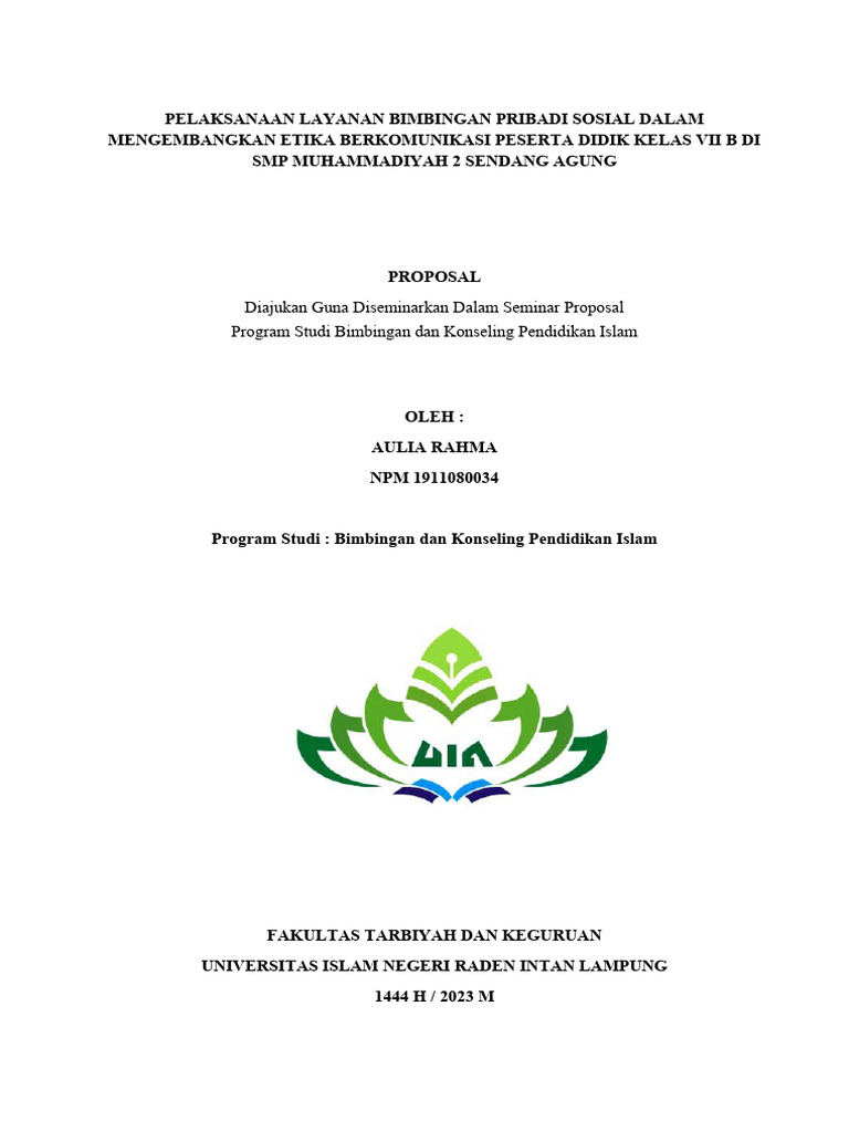 Proposal Aulia Rahma 1911080034 | PDF