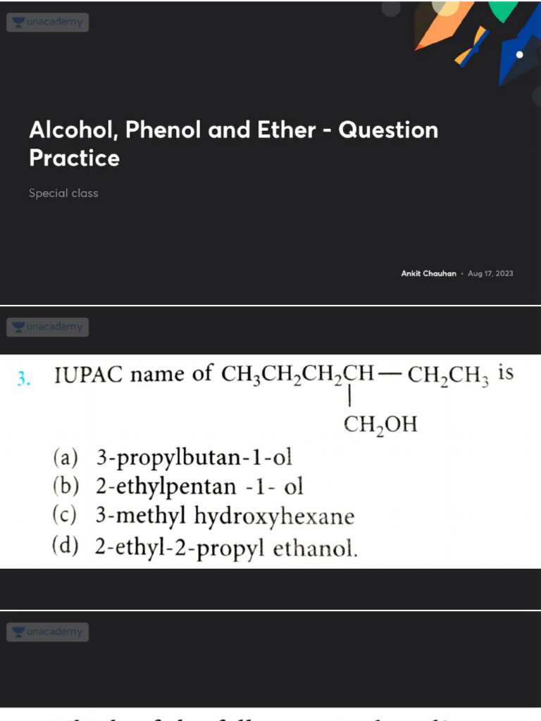 Alcohol Phenol and Ether Question Practice No Anno | PDF