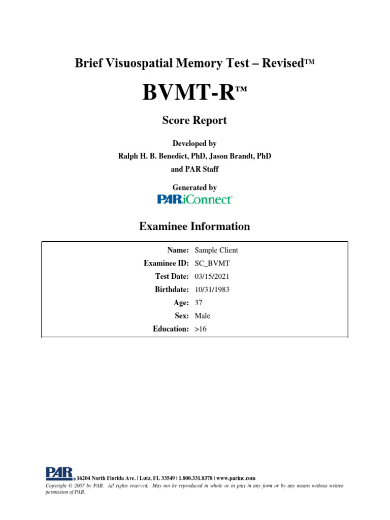 BVMT-R_Sample Report_PiC | PDF