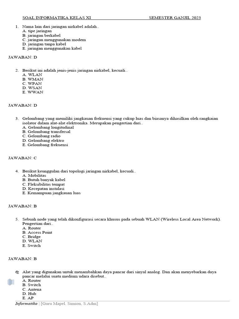 SOAL TIK Kelas 11 Semeter Ganjil 2023 | PDF