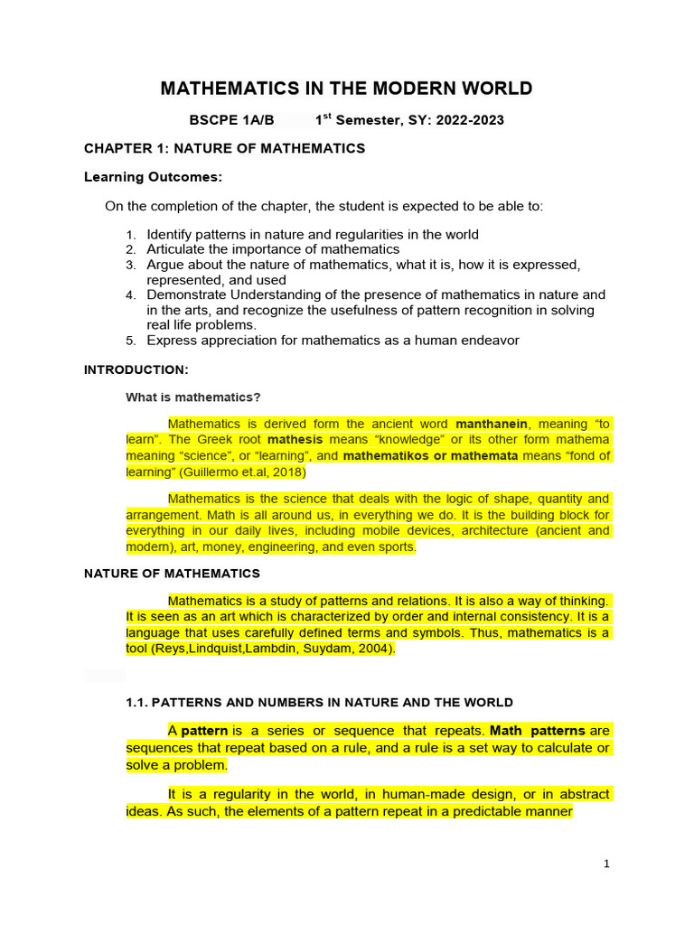 Chapter 1 - Math in Modern World | PDF | Social Science | Philosophy