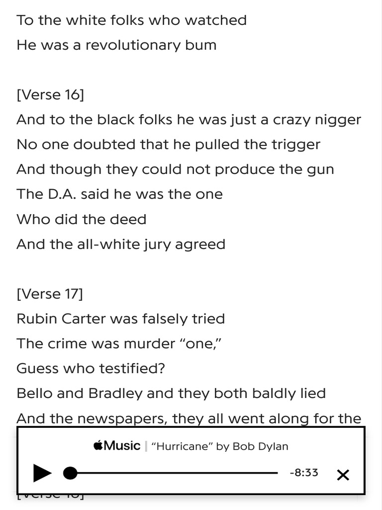 Bob Dylan's "Hurricane" Lyrics Analysis | PDF
