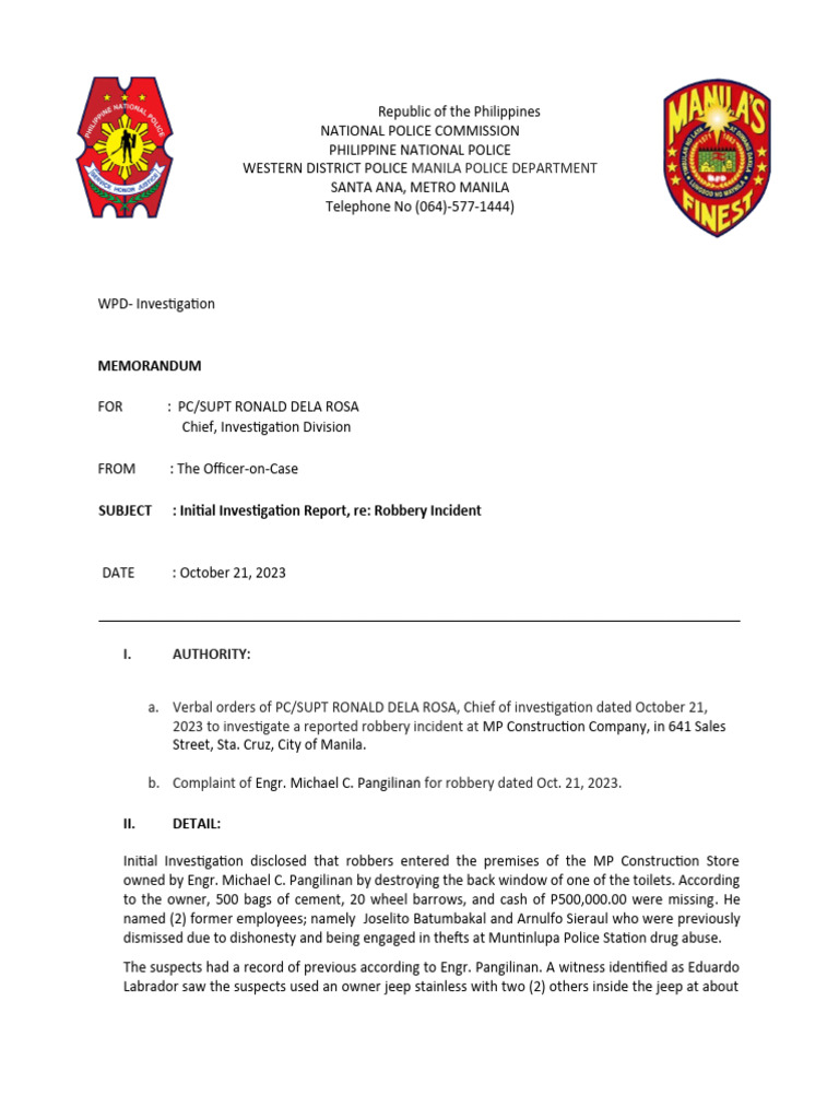 Initial Investigation | PDF