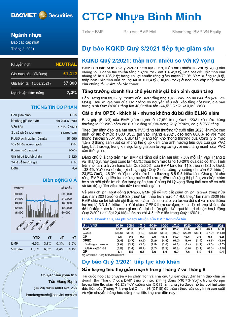 BVSC - Bao Cao Cap Nhat BMP Q2 2021 - 08.2021 | PDF