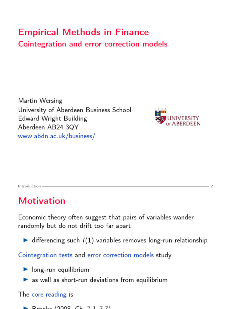 Cointegration and Error Correction Models | PDF | Basis (Linear Algebra ...