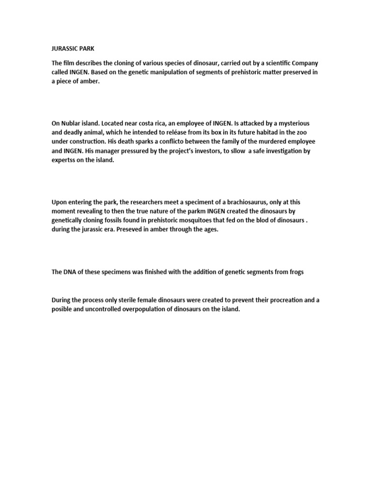 JURASSIC PARK Practice | PDF