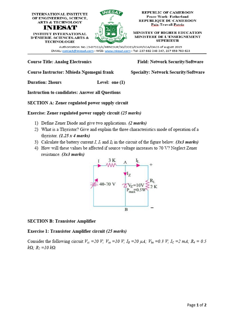 Analog Electronics Exam Pdf Electrical Network Amplifier