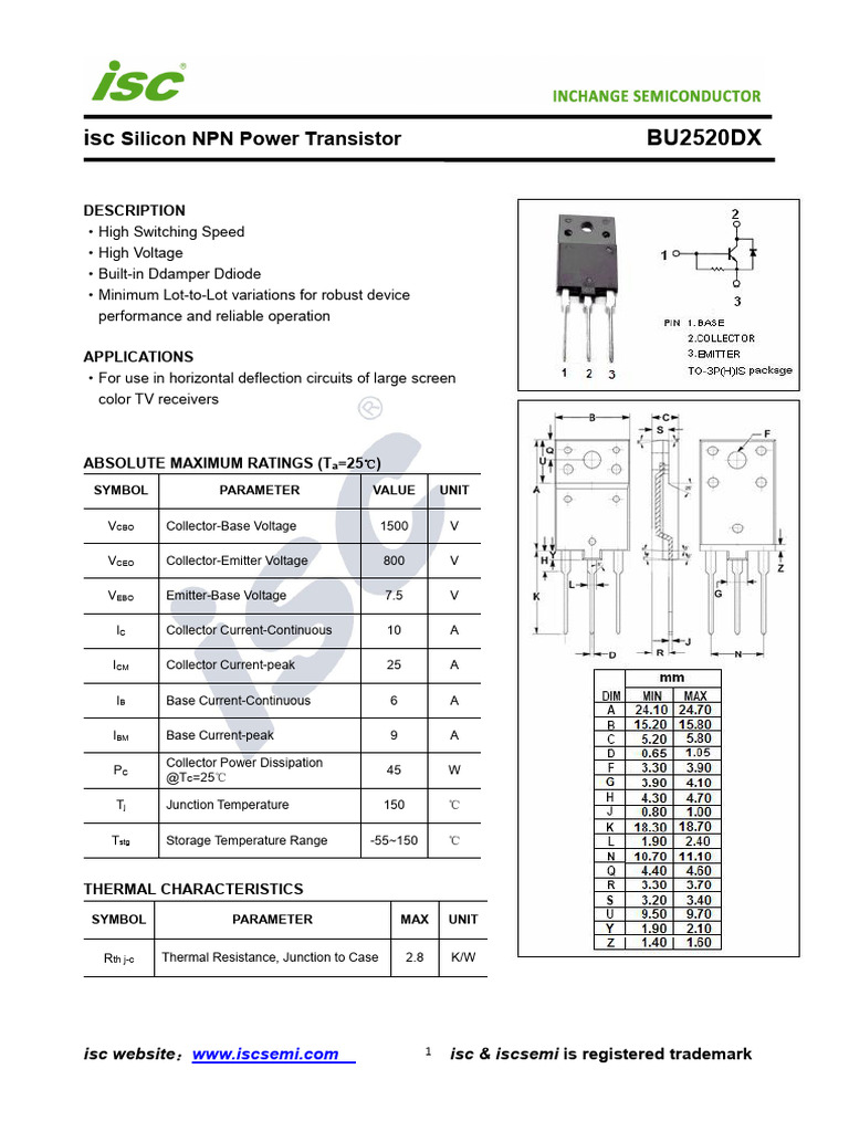 Bu 2520 DX | PDF | Bipolar Junction Transistor | Semiconductor Devices