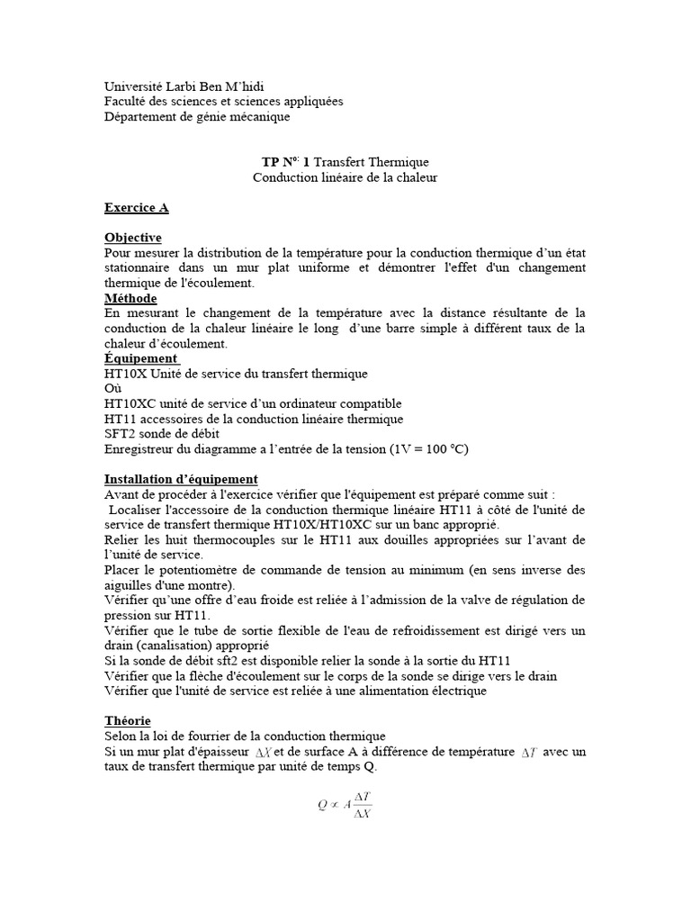 TP Conduction Thermique: Mesures et Calculs | PDF | Conductivité ...
