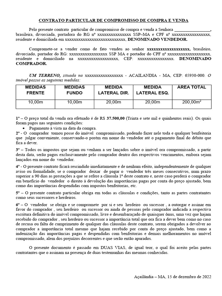 Contrato Particular De Compromisso De Compra E Venda Pdf