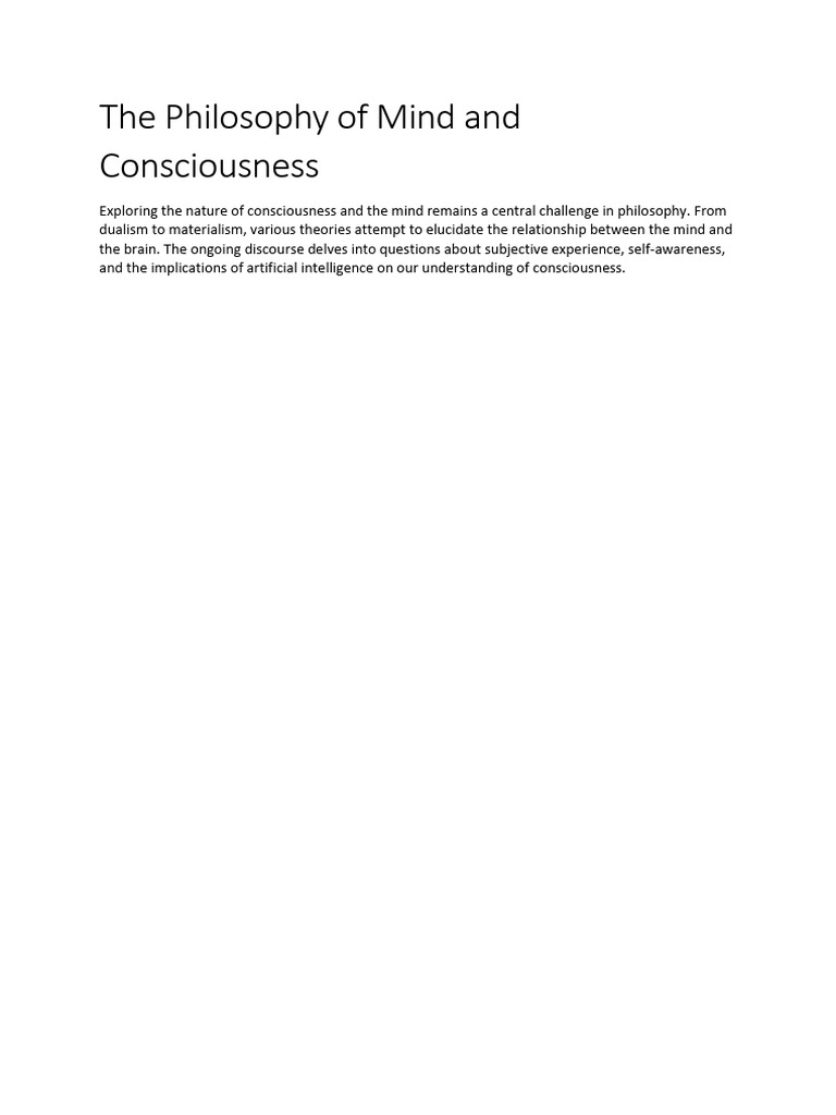 The Philosophy of Mind and Consciousness | PDF | Philosophy | Self ...