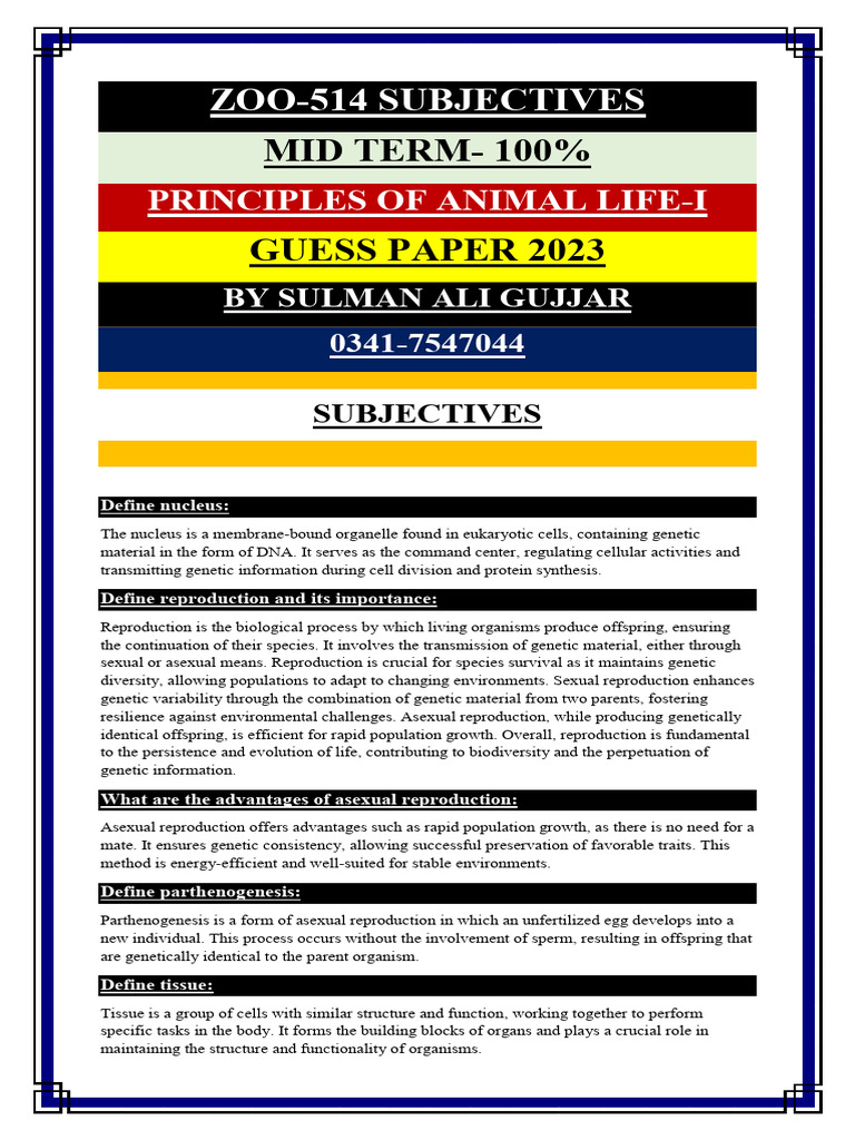 Zoo514t Midterm Subjectives 100% Guess Paper 2023 by Sulman Ali | PDF ... Zoo514t Midterm Subjectives 100% Guess Paper 2023 by Sulman Ali | PDF ...