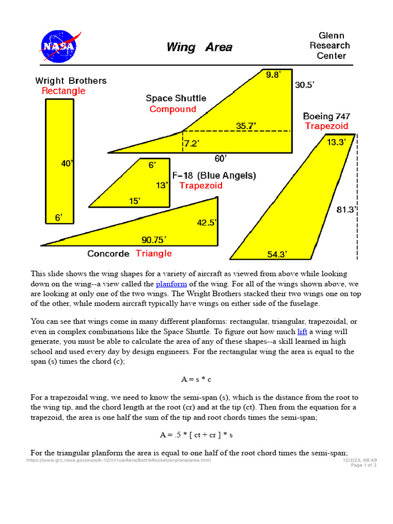 Calculating Wing Area for Aircraft | PDF