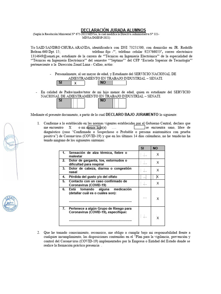 ANEXO #02 - Declaración Jurada de Alumnos ACTUALIZADO 2023 | PDF