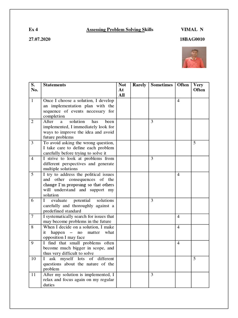 Ex 4 Assessing Problem Solving Skills | PDF | Behavior Modification ...