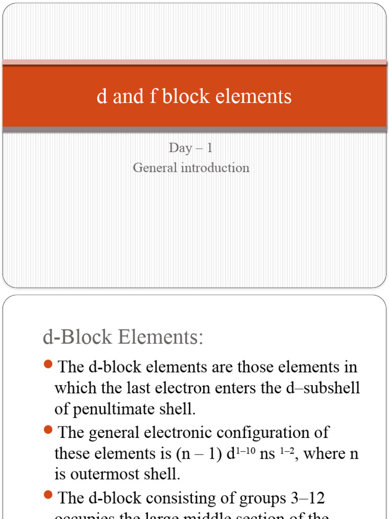 Project - 1 SJPS D and F Block Elements | PDF | Transition Metals | Electron Configuration