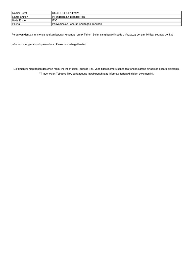 FinancialStatement 2022 Tahunan ITIC | PDF