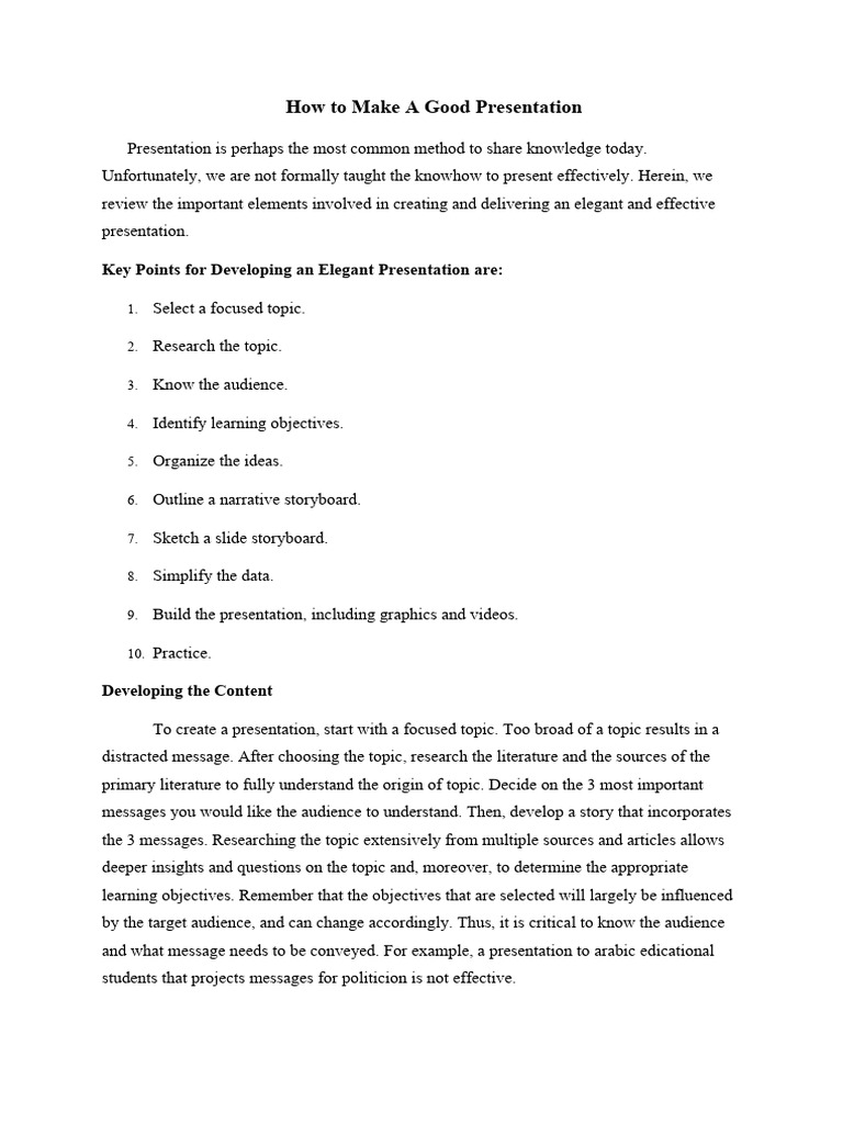 How To Make A Good Presentation | PDF | Human Communication | Learning