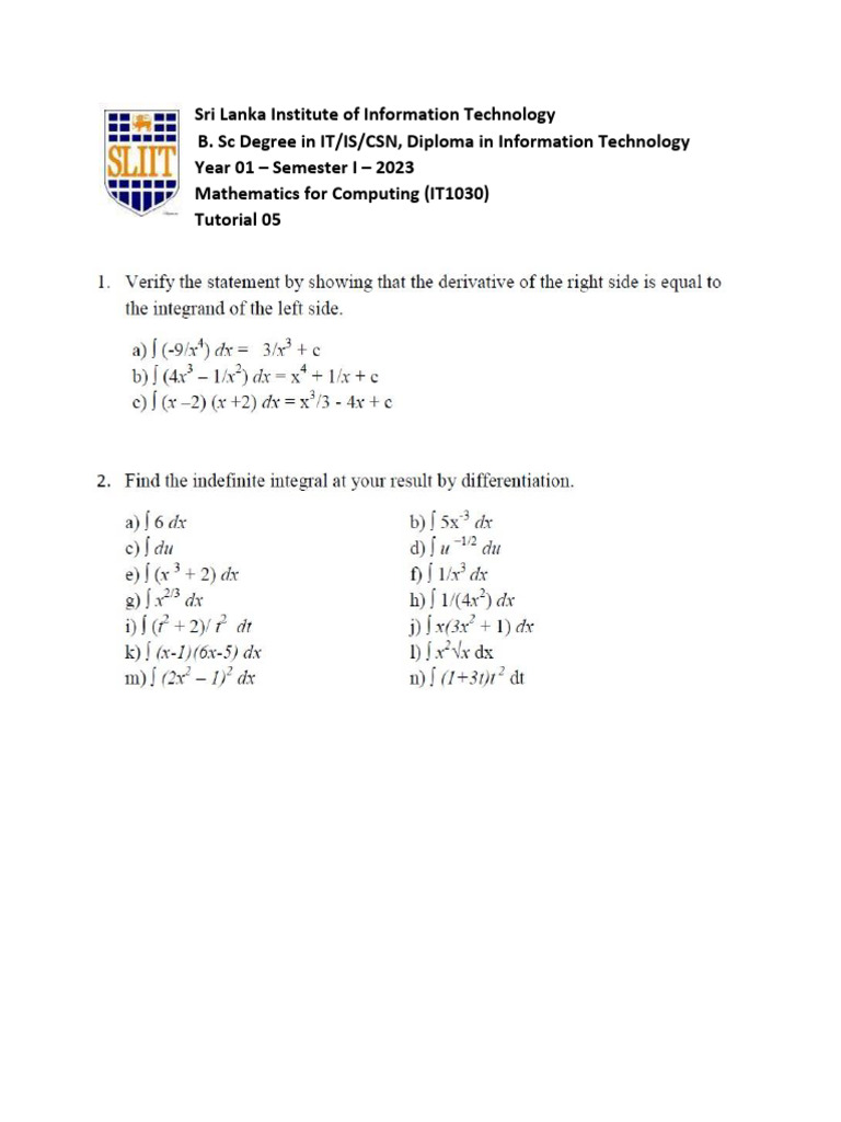 Definite Integrals Tutorial 05 | PDF