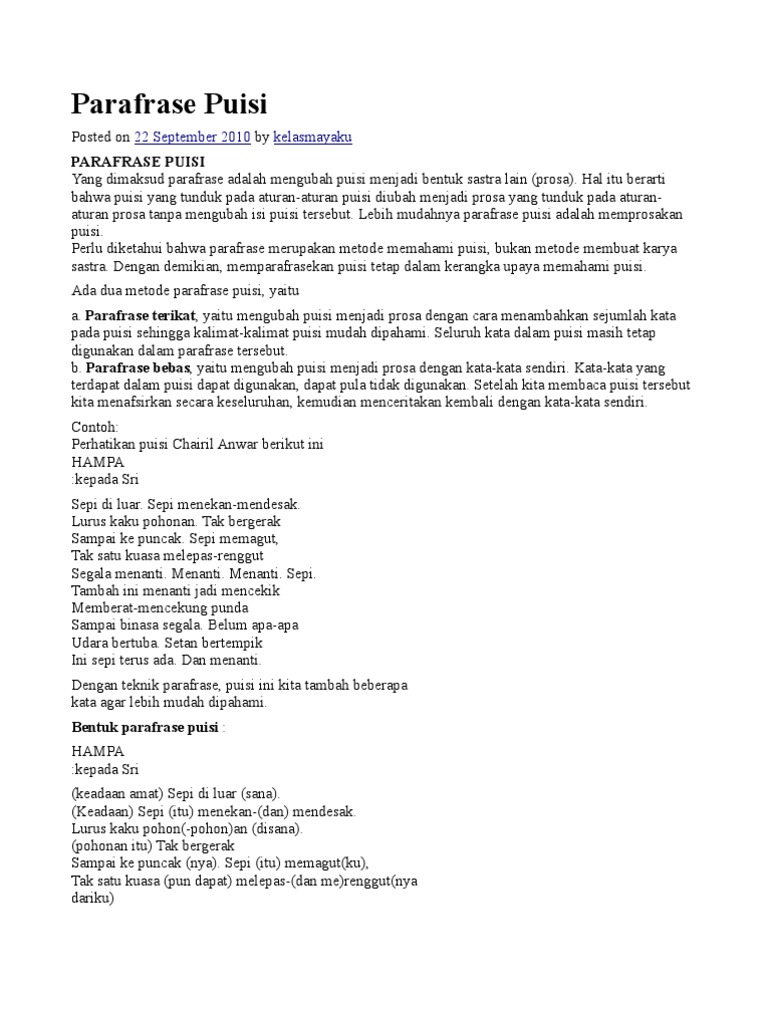 Penjelasan Parafrase Dan Contohnya | PDF | Seni & Disiplin Bahasa