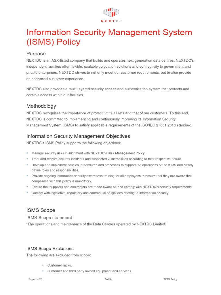 Information Security Management System Policy | PDF | Information Security | Computer Security