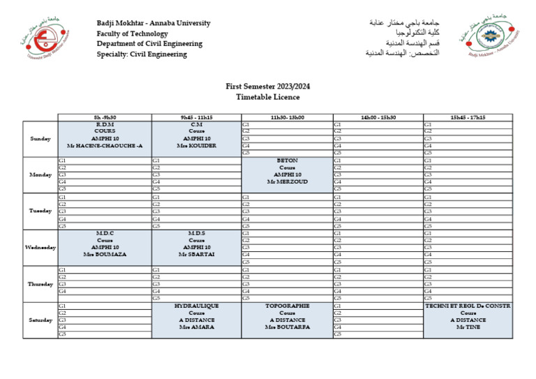 Emploi Du Temps S1 2023 2024 Licence 30 09 | PDF Emploi Du Temps S1 2023 2024 Licence 30 09 | PDF