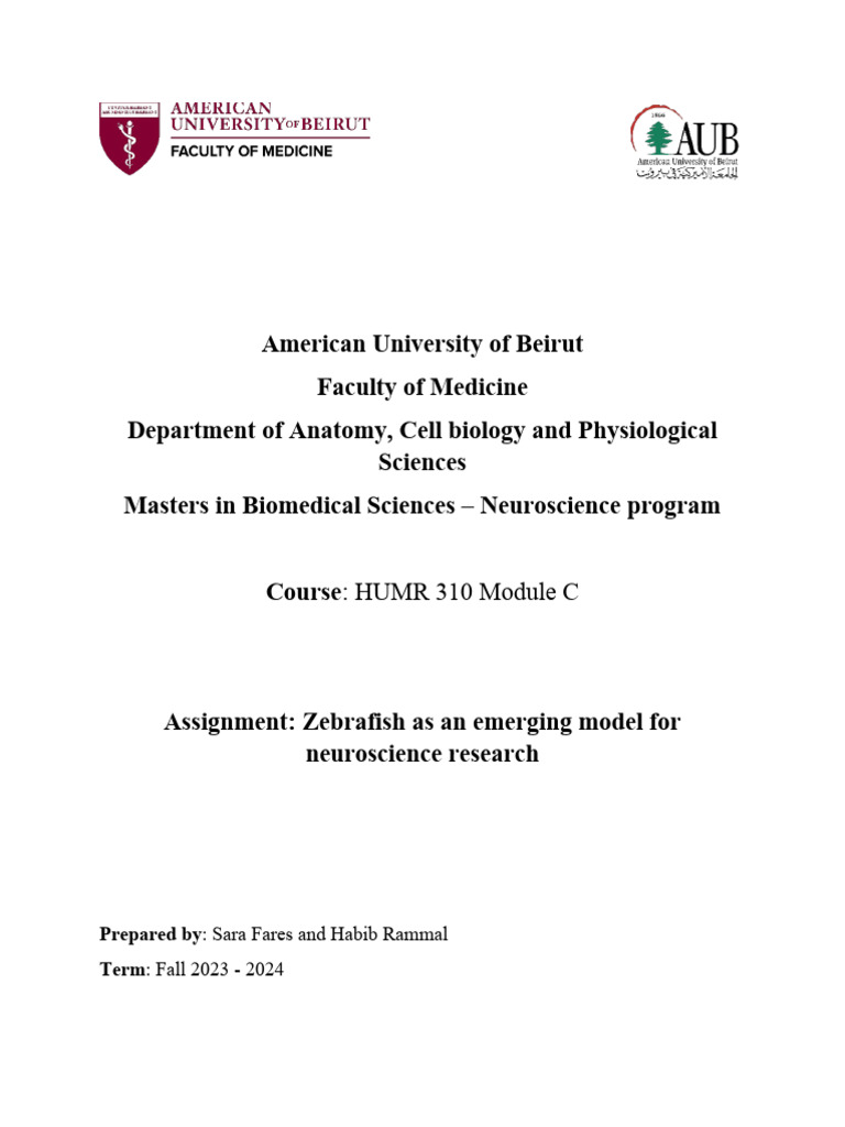 HUMR 310C JS Zebrafish Assignment, Sara Fares and Habib Rammal-2023 ...