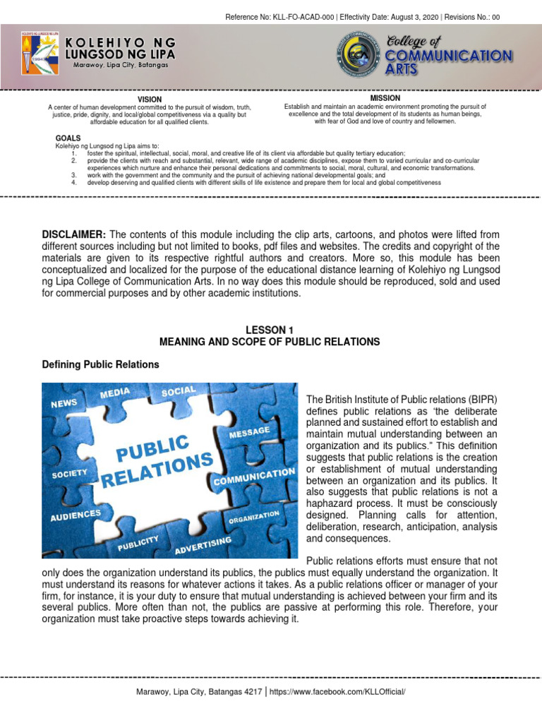 PRLesson 1 | PDF | Public Relations | Communication