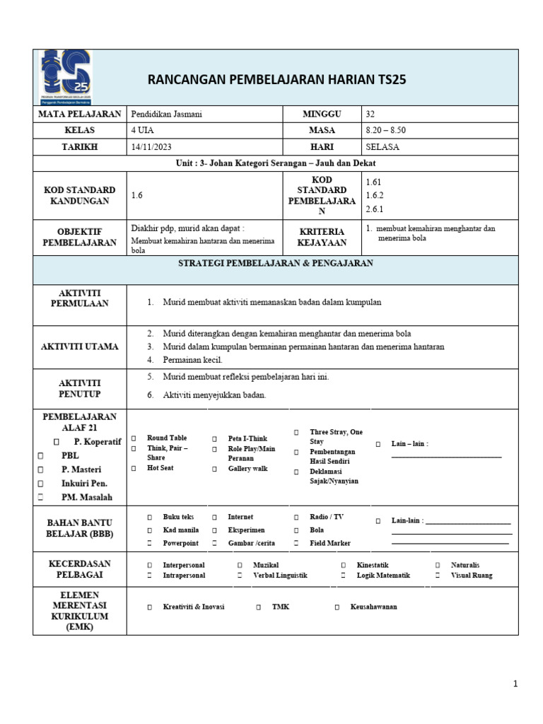 RPH PJ Tahun 4 Unit 3 Jauh Dan Dekat | PDF