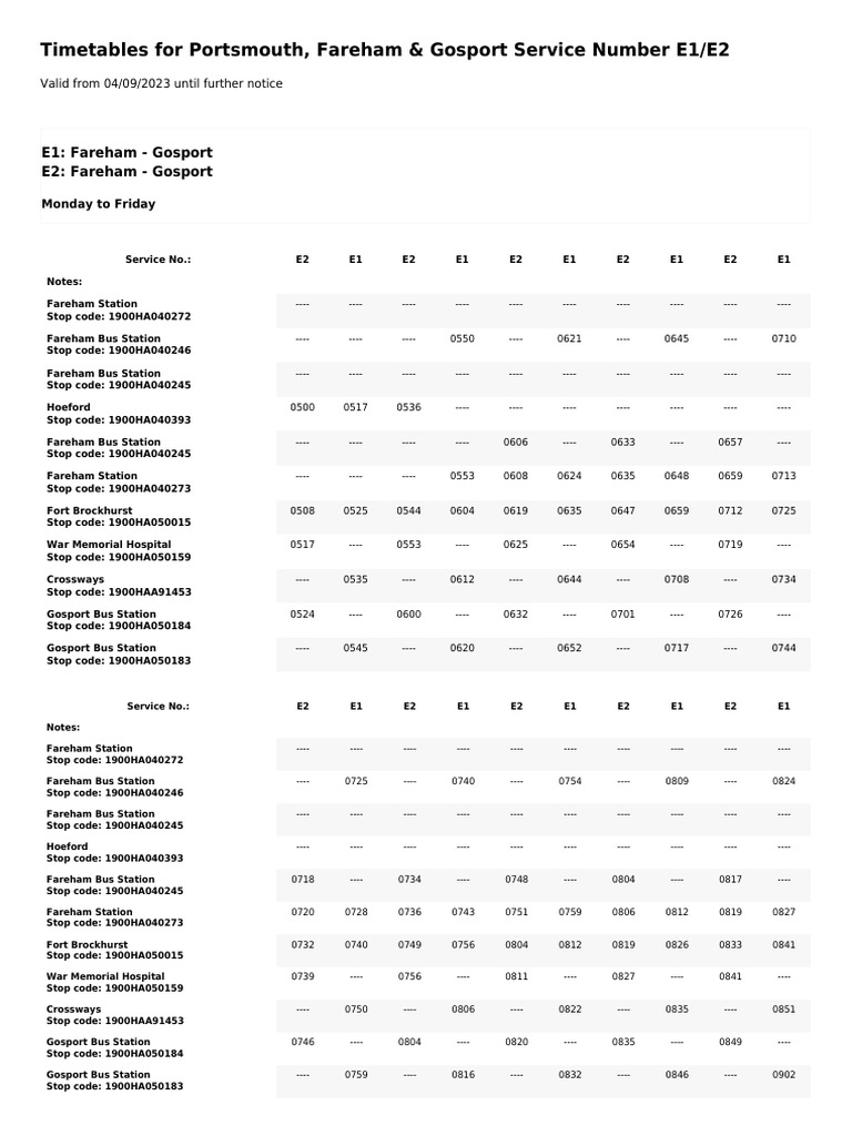 Timetable E1-E2 | PDF