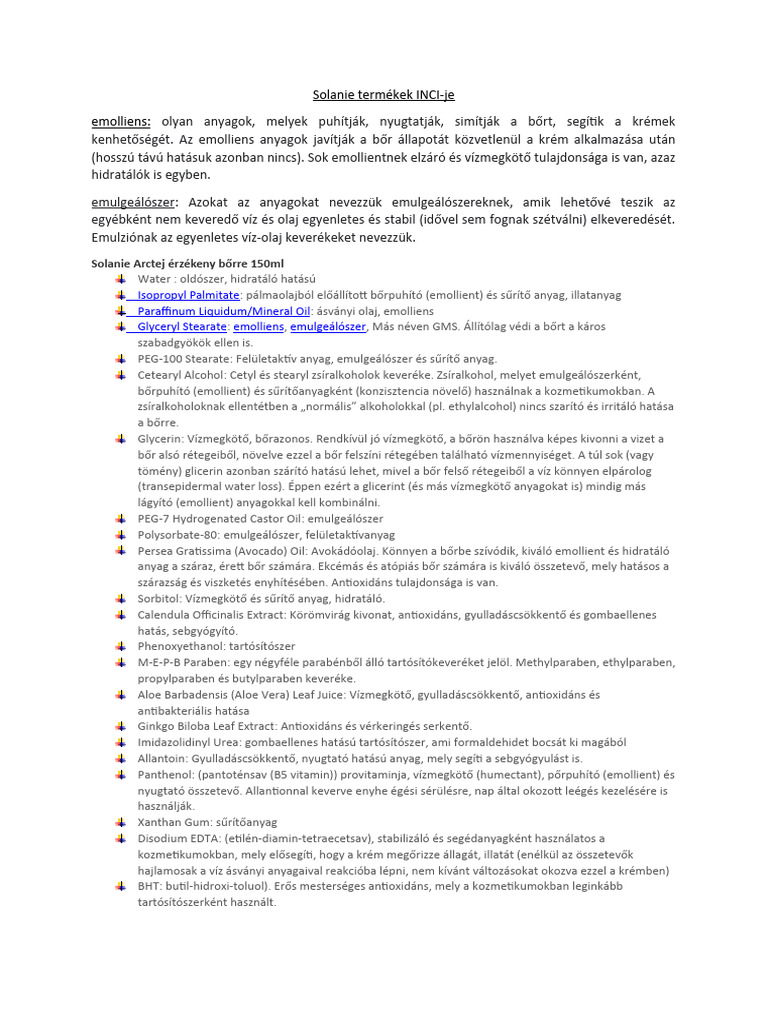 Solanie Termékek INCI | PDF