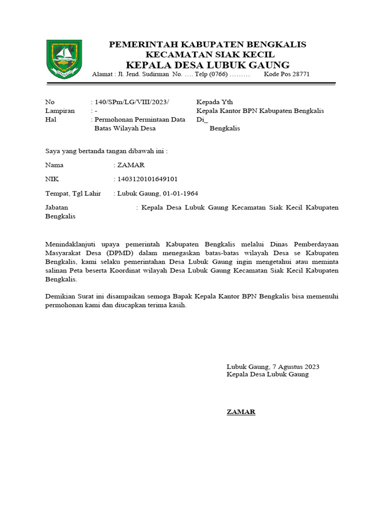 Surat Permohonan Ke BPN | PDF