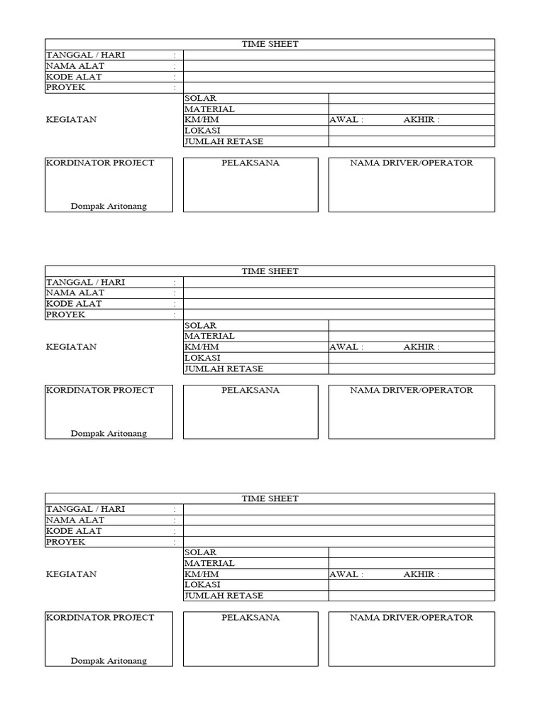 FORMAT Time Sheet Alat | PDF | Teknologi & Rekayasa