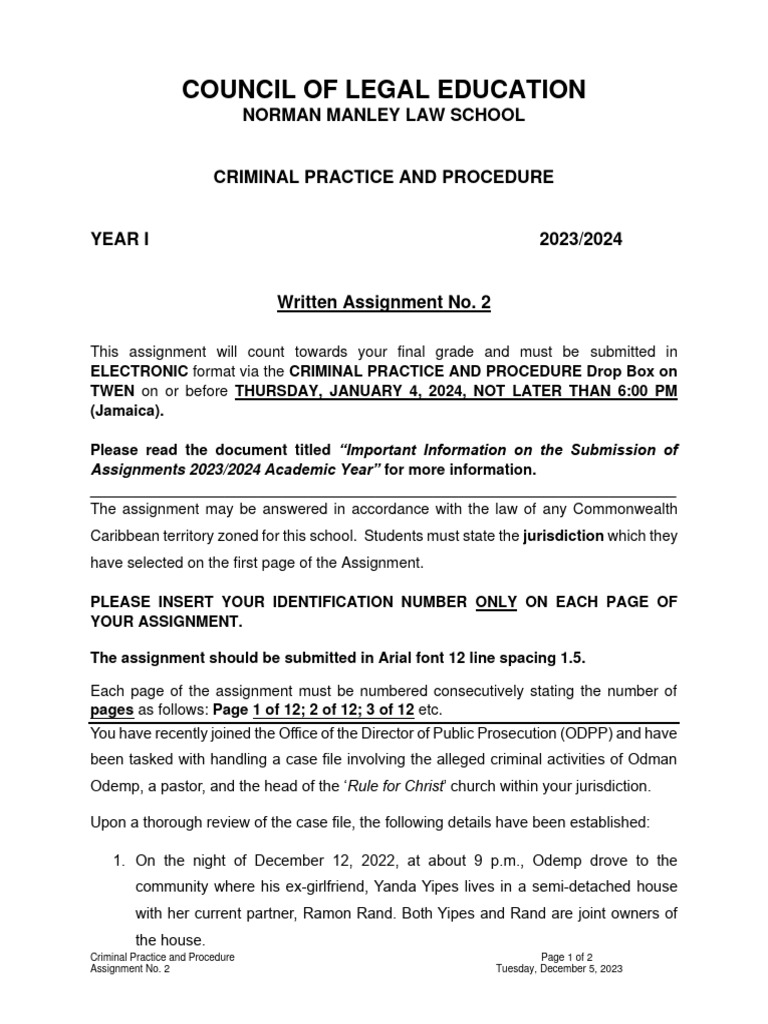Criminal Prac Assgn No. 2 2023 2024 | PDF | Law Enforcement | Crime & Violence