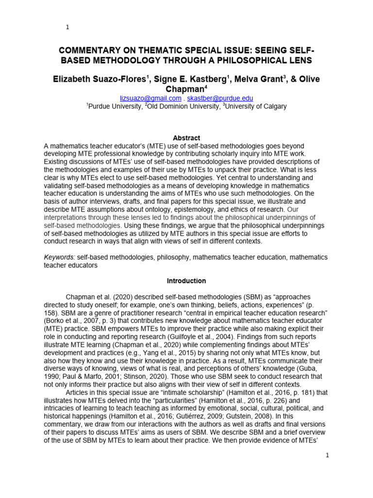 Elizabeth Suazo-Flores, Signe. Kastberg, Melva Grant, & Olive Chapman Commentary On Thematic ...