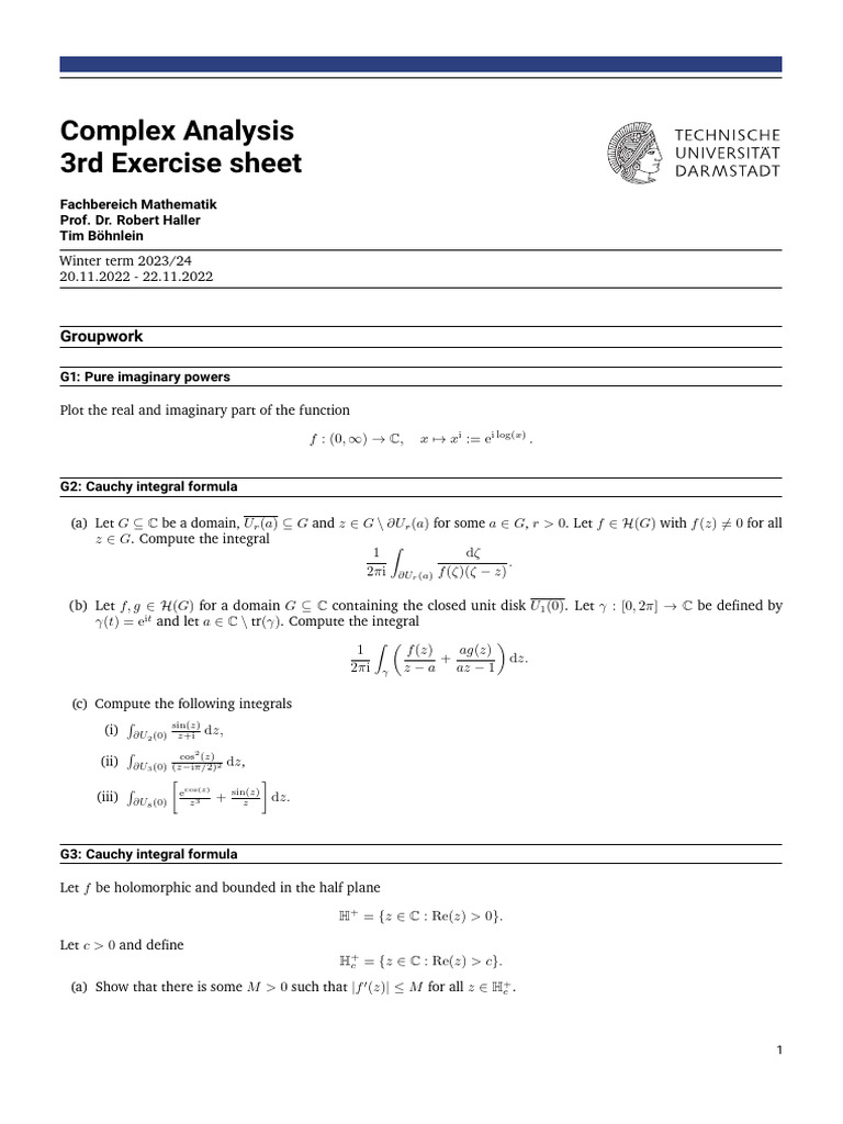 CA Exercise Sheet 3 | PDF | Complex Analysis | Differential Geometry