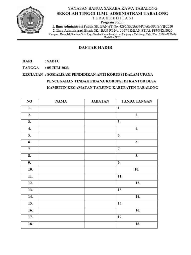Daftar Hadir PKM 2023 | PDF