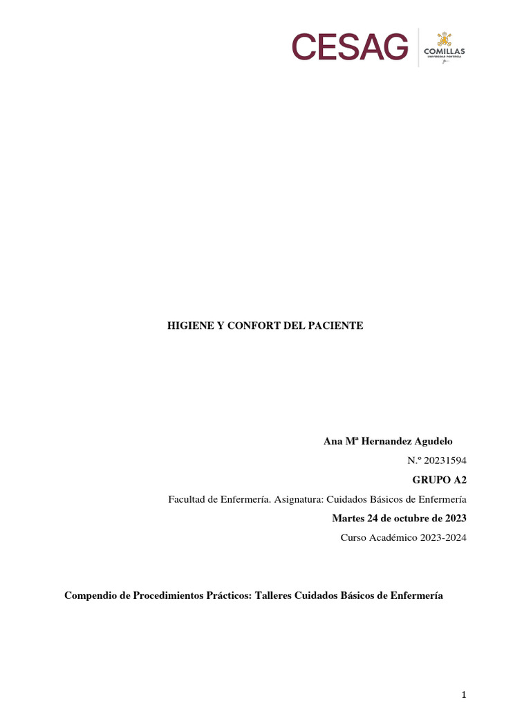 Higiene y Confort Del Paciente | PDF | Lecho | Cama