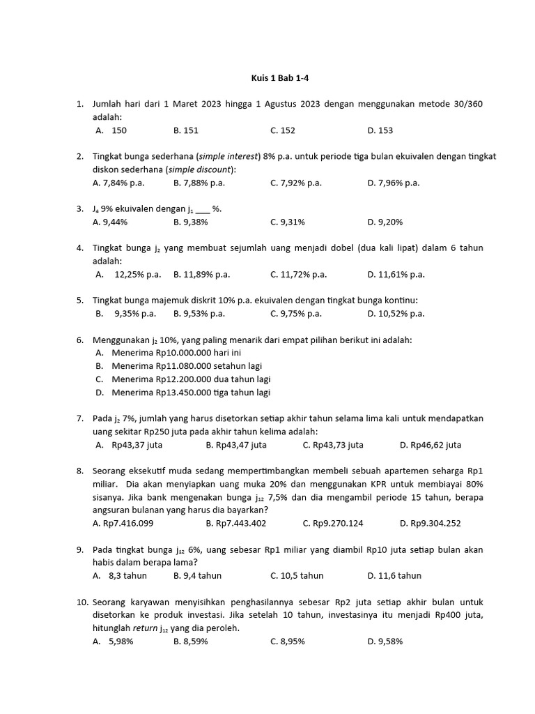 Soal Kuis Paralel Bab 1-4 2023 Reguler | PDF
