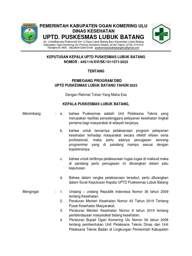 SK Pemegang Program DBD | PDF | Teknologi & Rekayasa