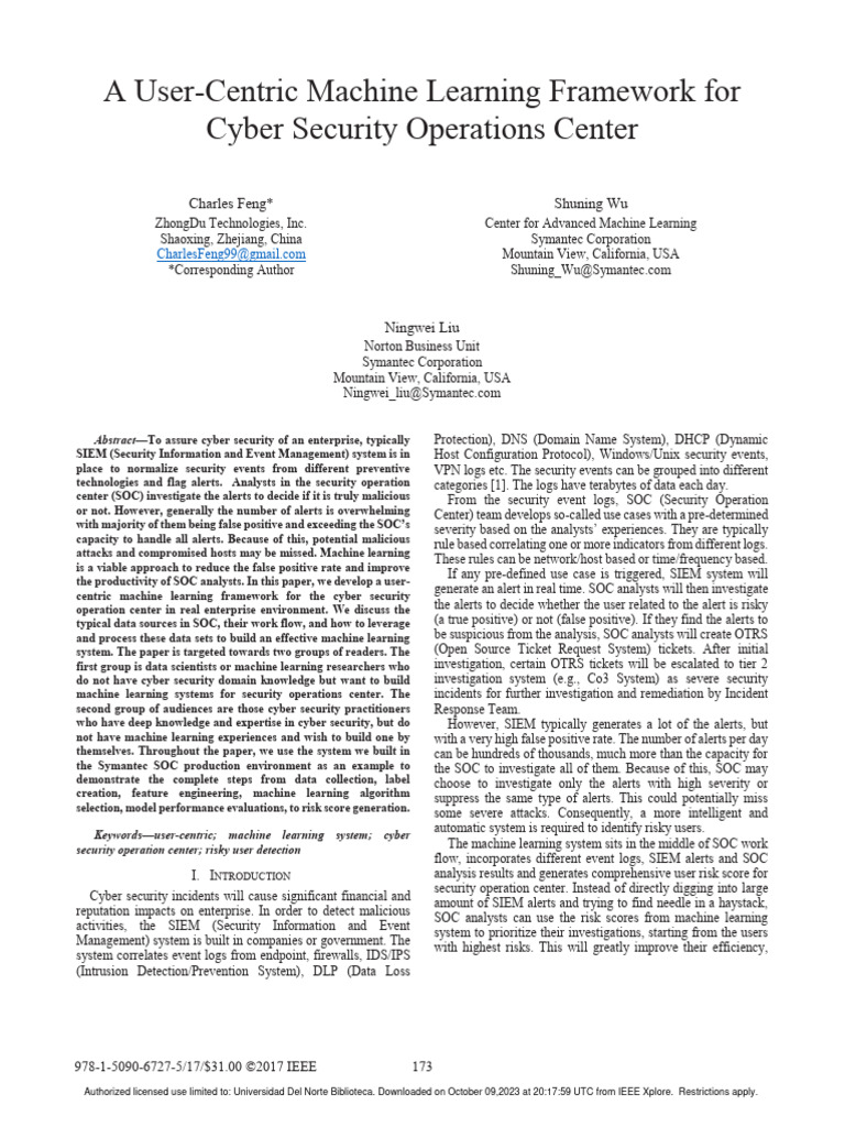 06 Art A User-Centric Machine Learning Framework For Cyber Security Operations Center | PDF ...